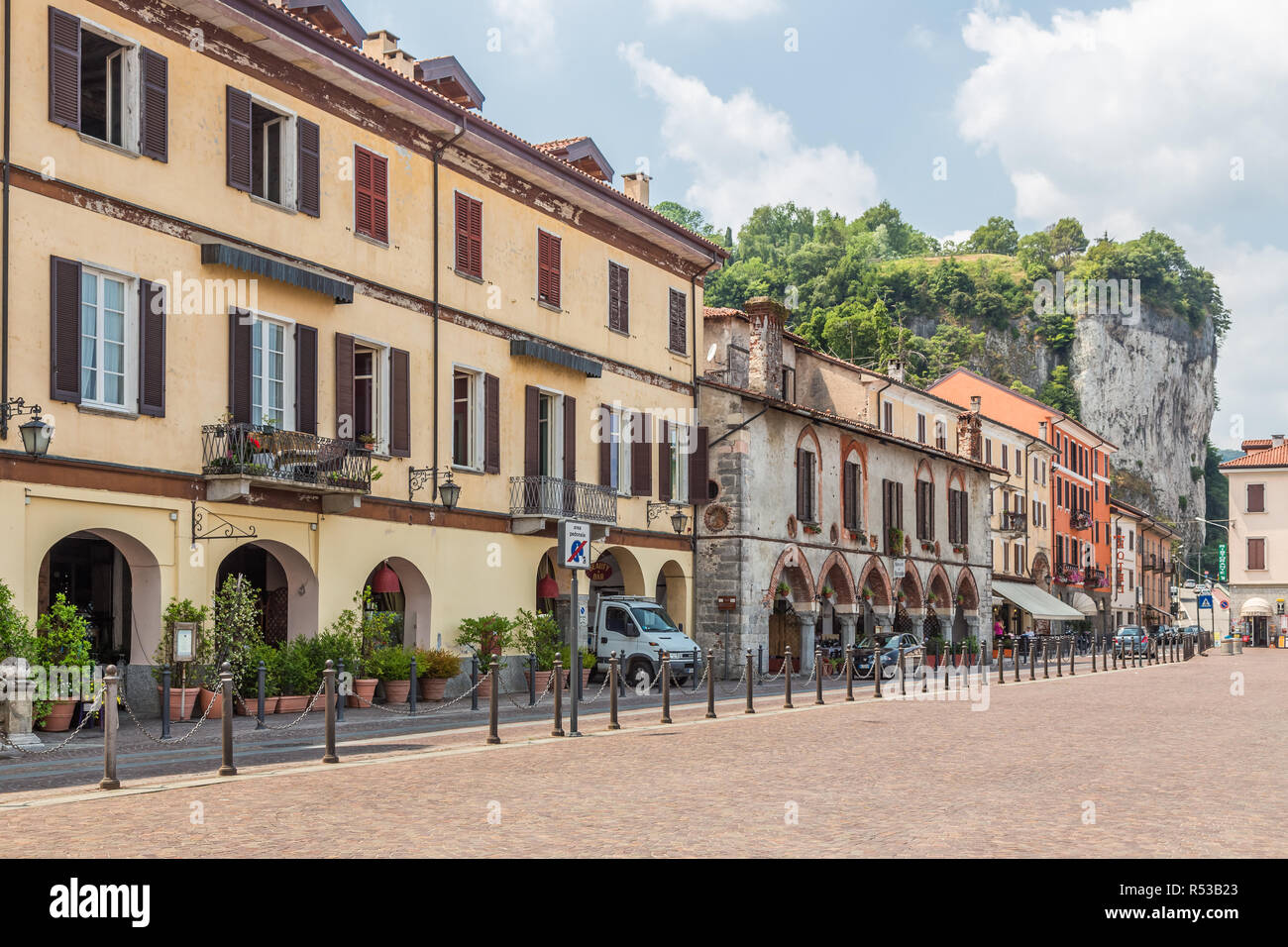 Arona, Italy, July 12, 2013: Street showing traditional architecture ...