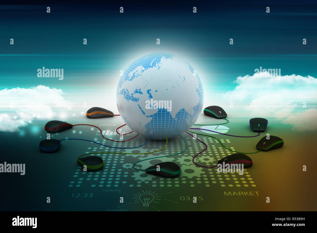 Globe connecting with computer mouse Stock Photo - Alamy