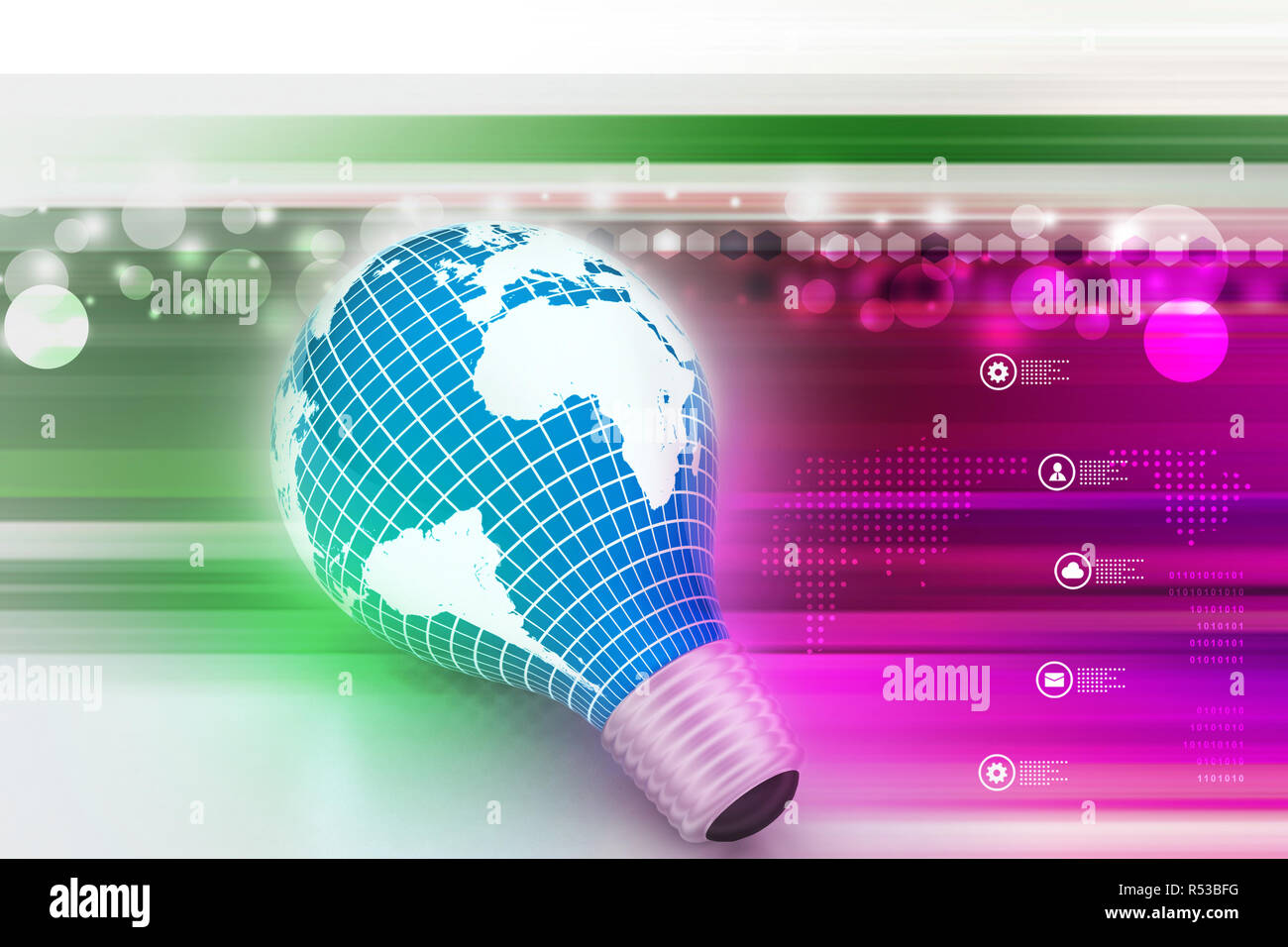 an electric light bulb with a world map Stock Photo - Alamy