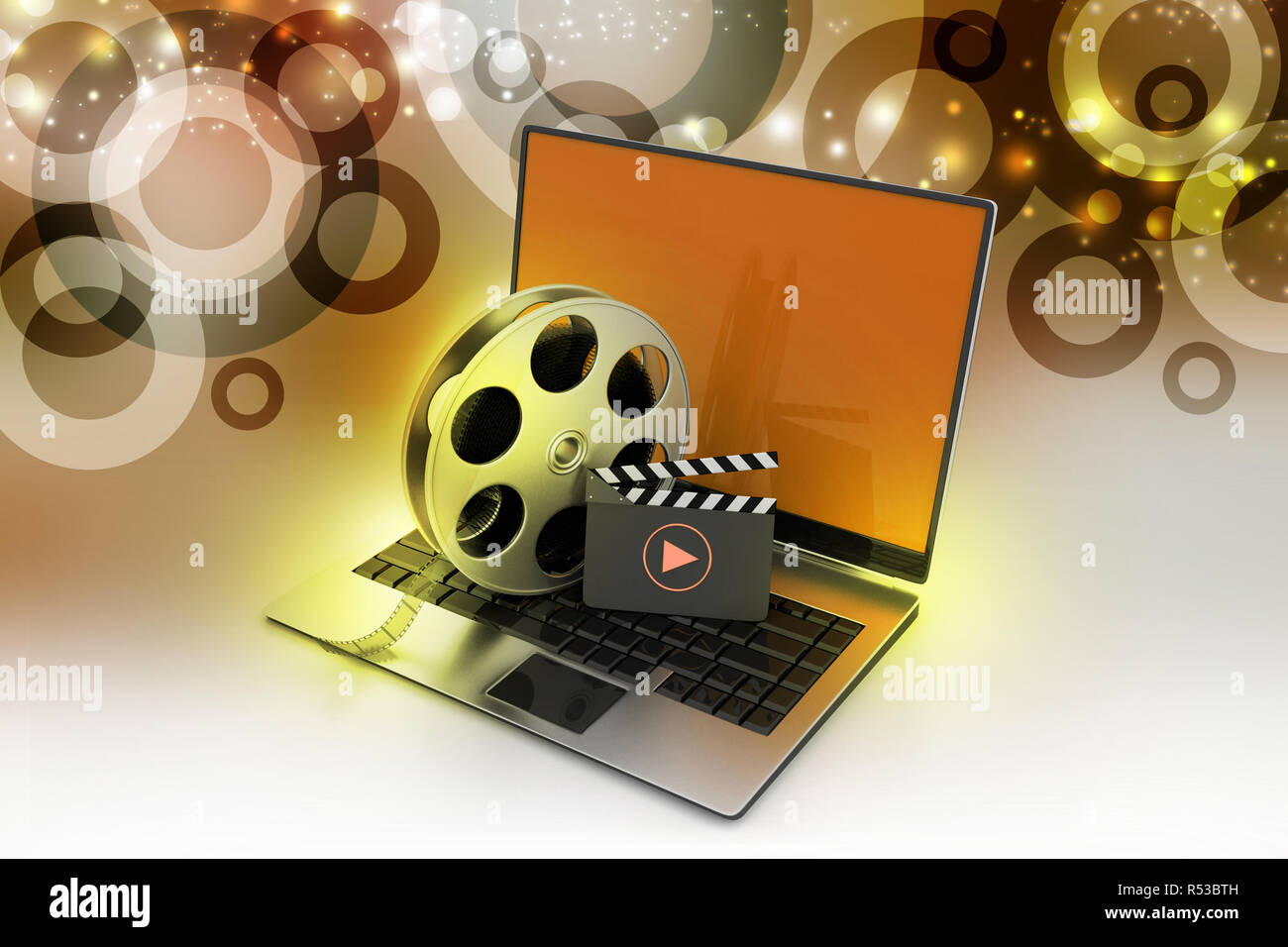 Laptop with reel Stock Photo - Alamy