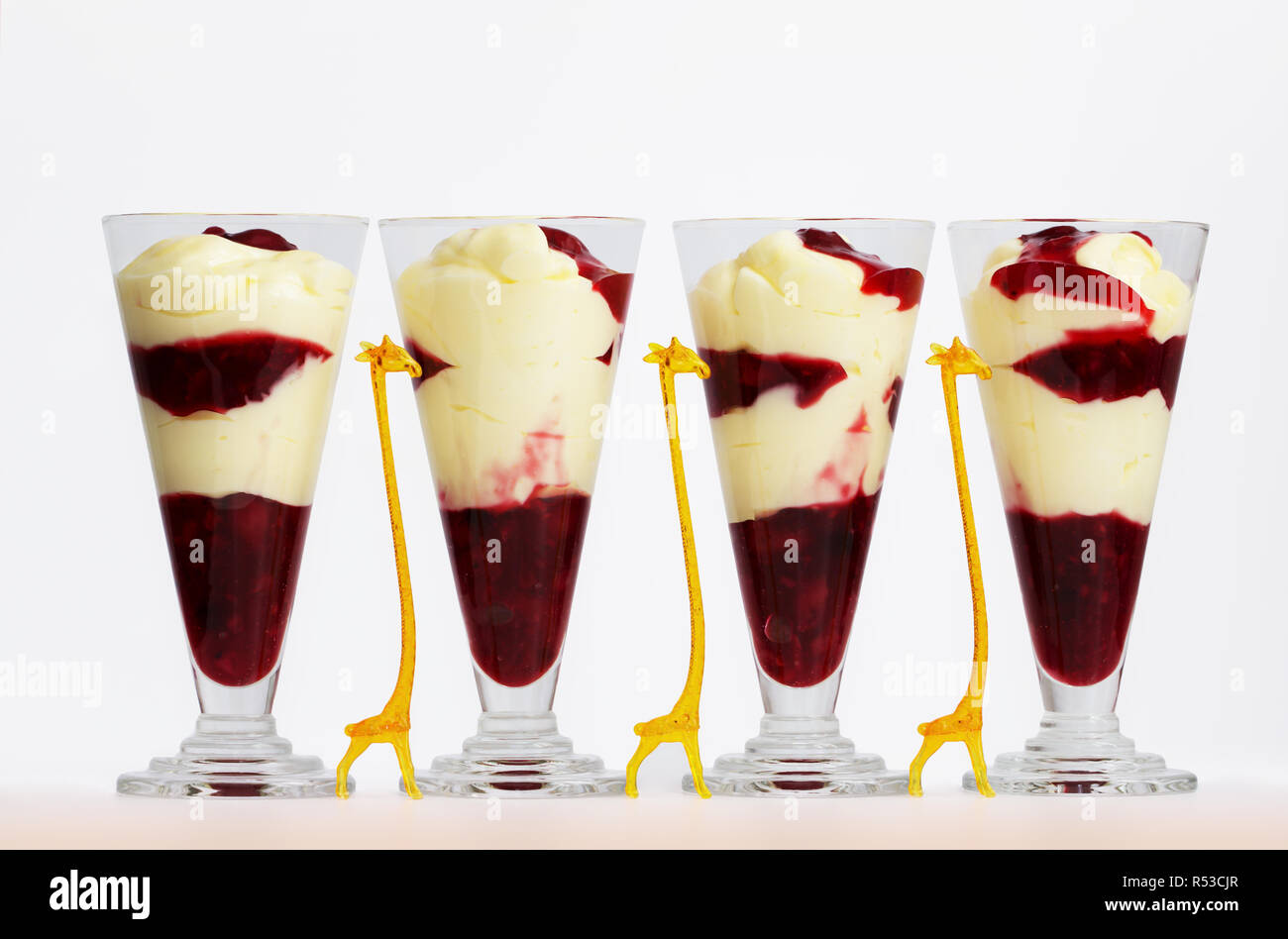 vanilla mousse with red fruit jelly Stock Photo - Alamy