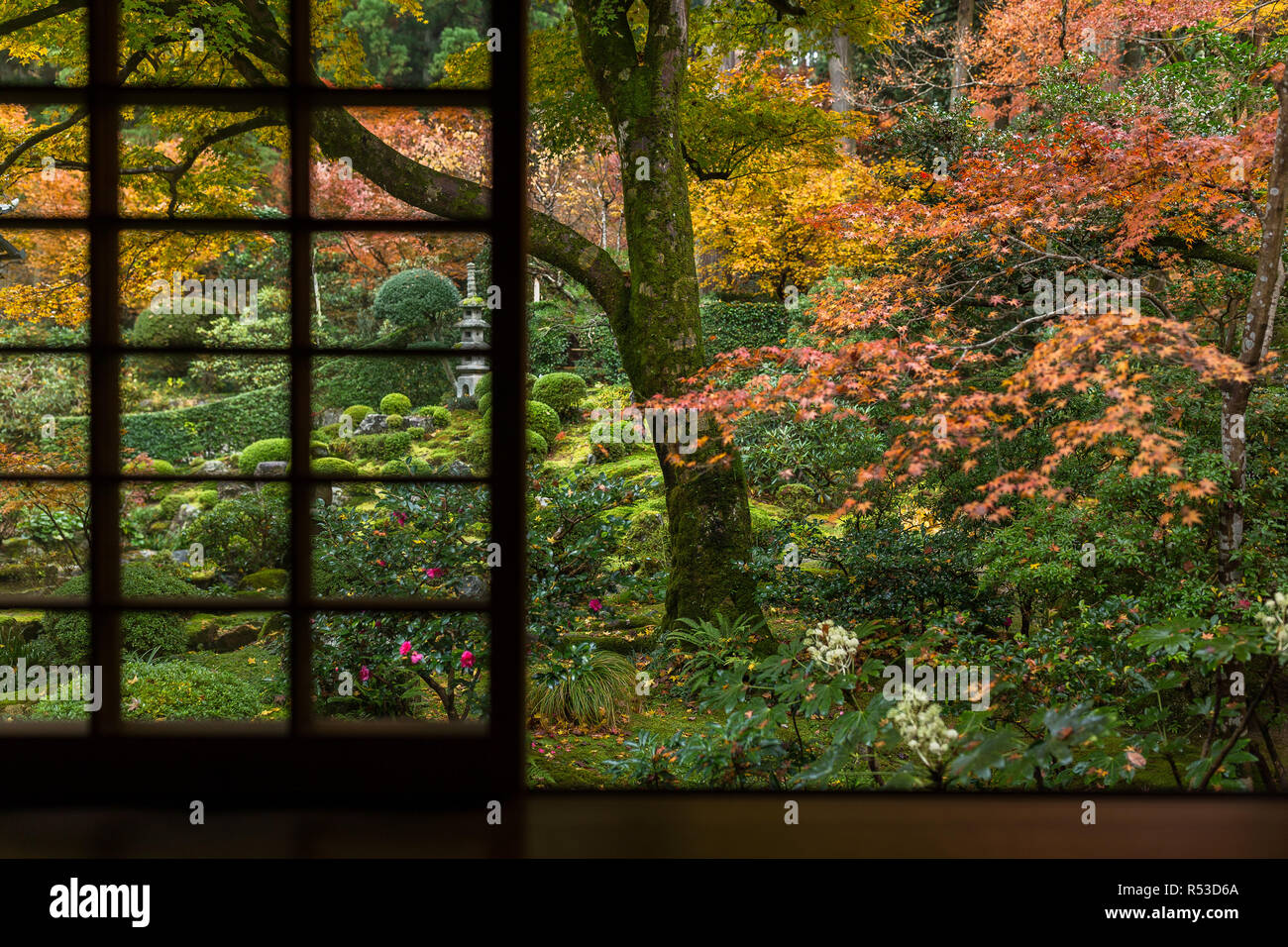 Japanese window in autumn season Stock Photo - Alamy