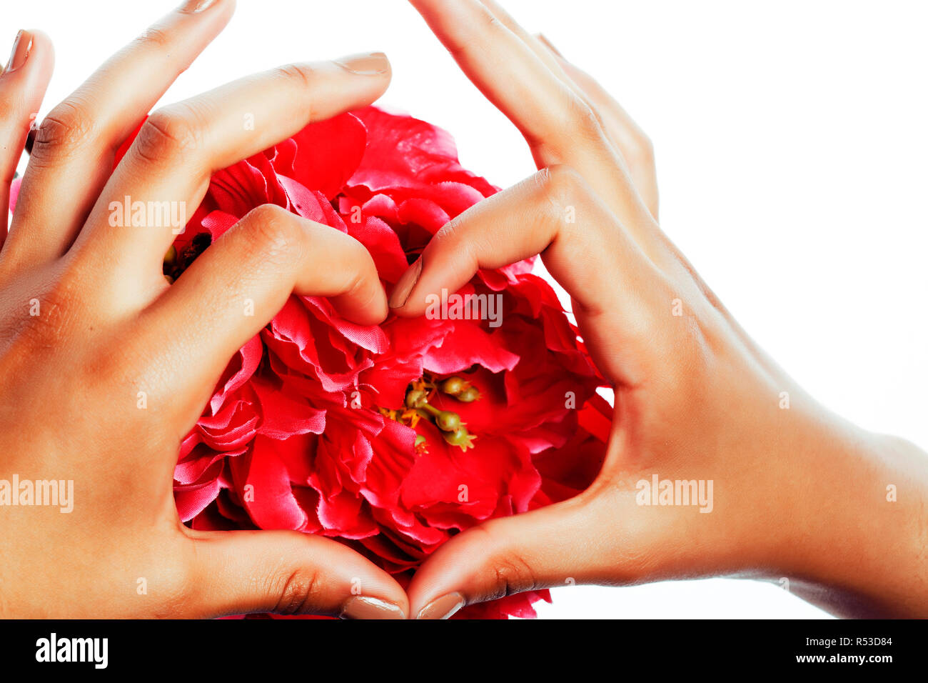 manicure pedicure people hands concept, woman fingers in shape of heart ...