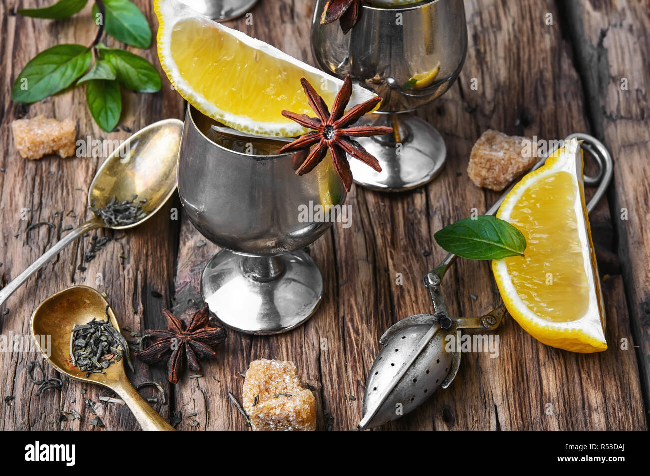 arabic tea on wood background Stock Photo - Alamy