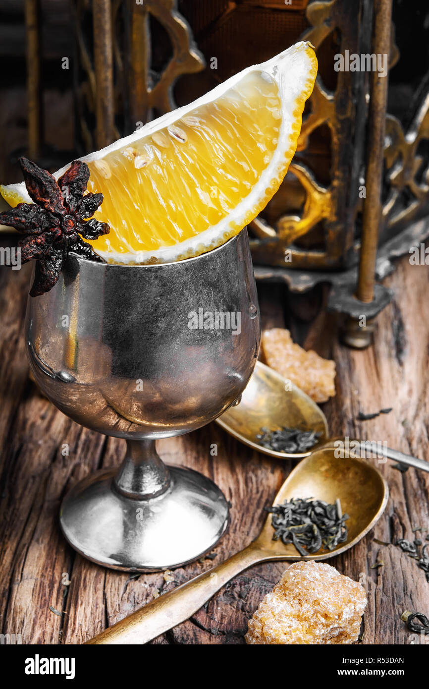 arabic tea on wood background Stock Photo - Alamy
