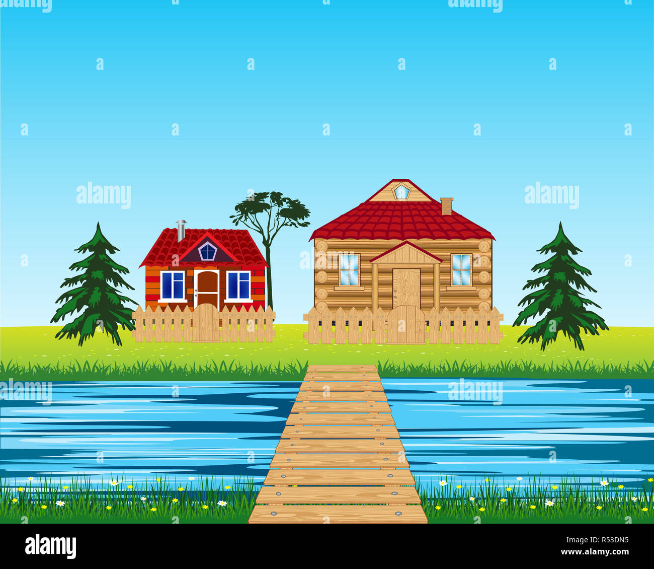 Bridge through river in village Stock Photo - Alamy