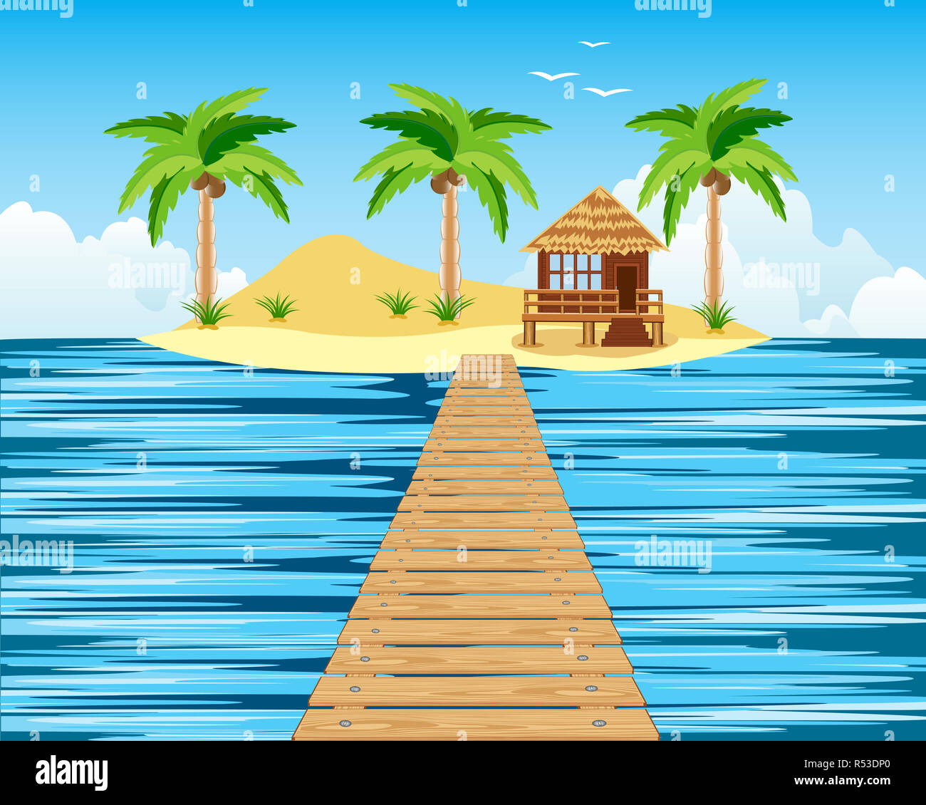 Wooden bridge to tropical island Stock Photo - Alamy