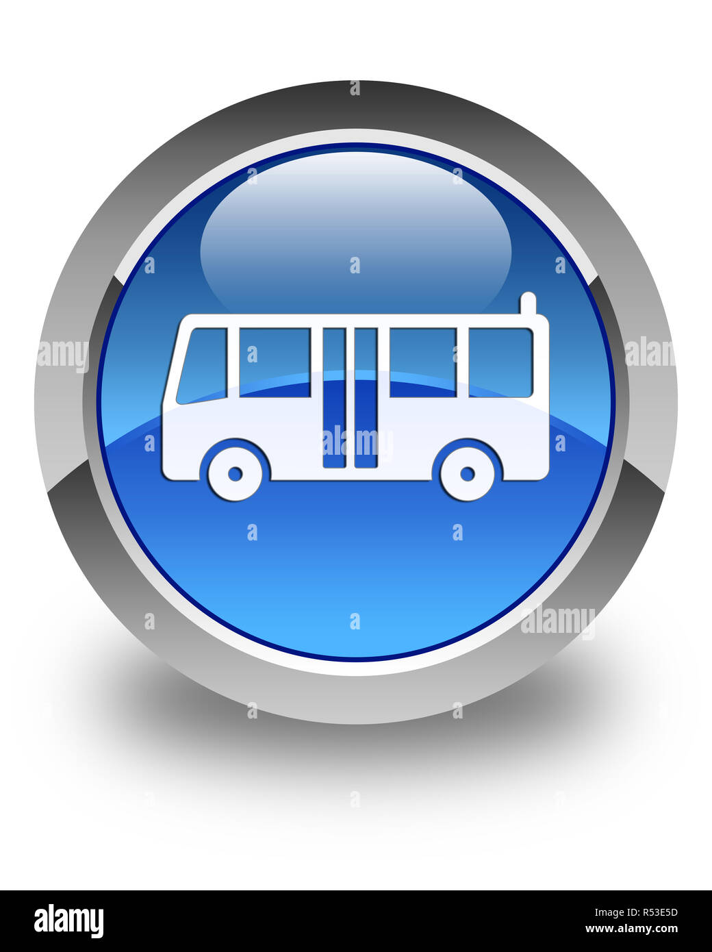 Bus icon glossy blue round button Stock Photo - Alamy