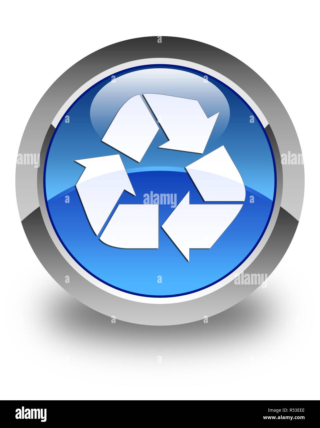 Recycle icon glossy blue round button Stock Photo - Alamy