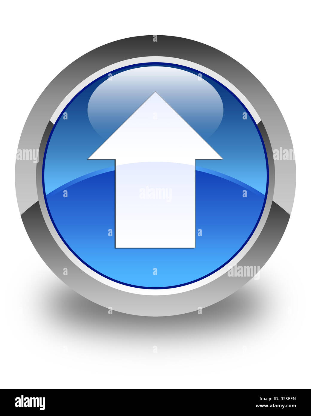 Upload arrow icon glossy blue round button Stock Photo - Alamy