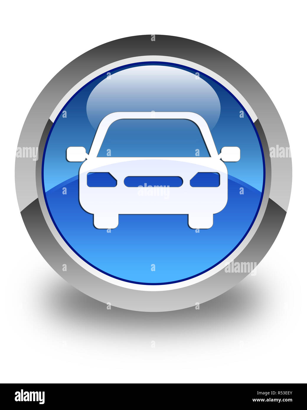 Car icon glossy blue round button Stock Photo - Alamy