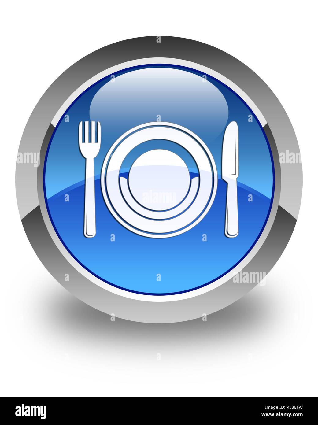 Food plate icon glossy blue round button Stock Photo - Alamy