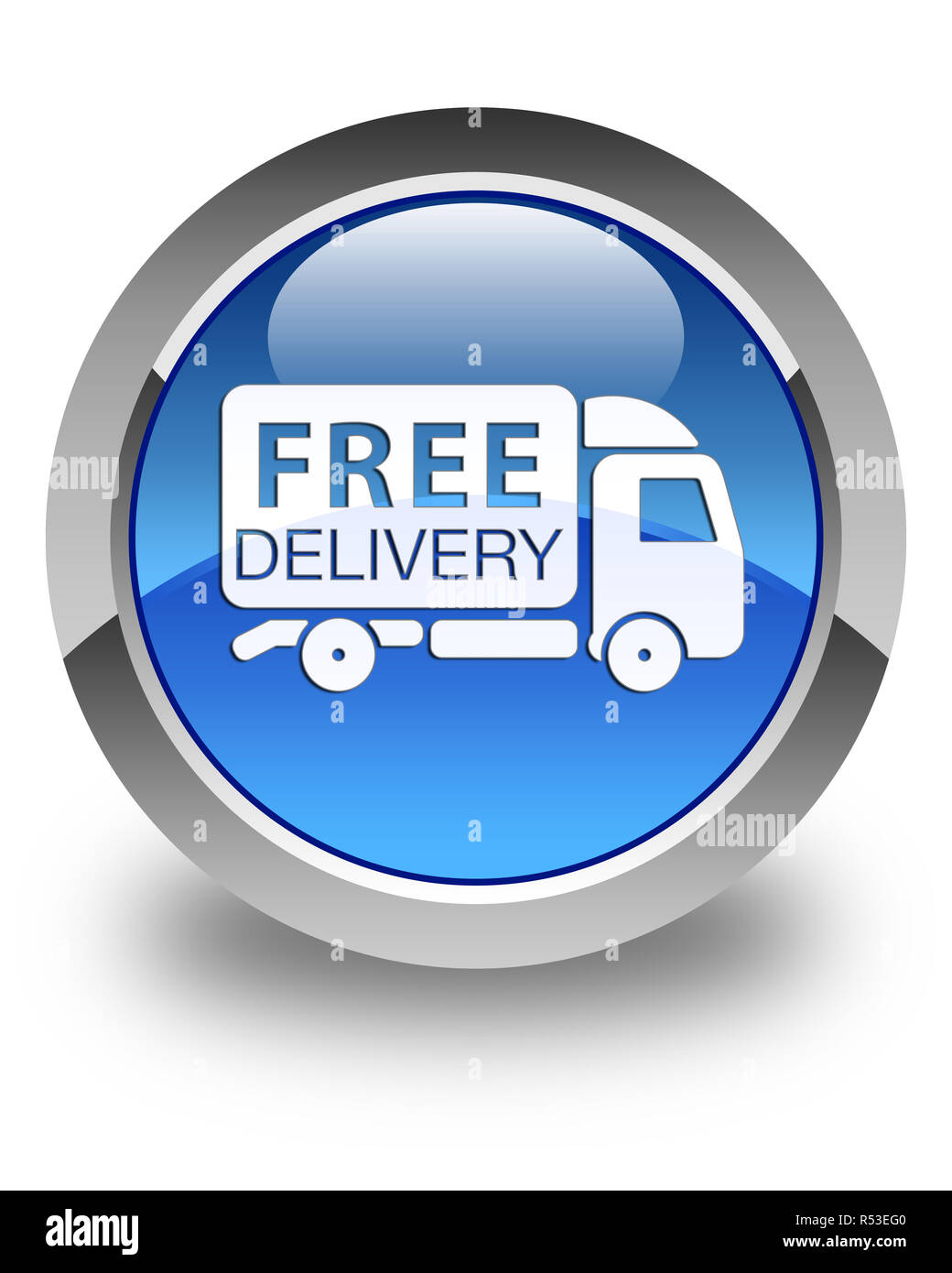 Free delivery truck icon glossy blue round button Stock Photo - Alamy