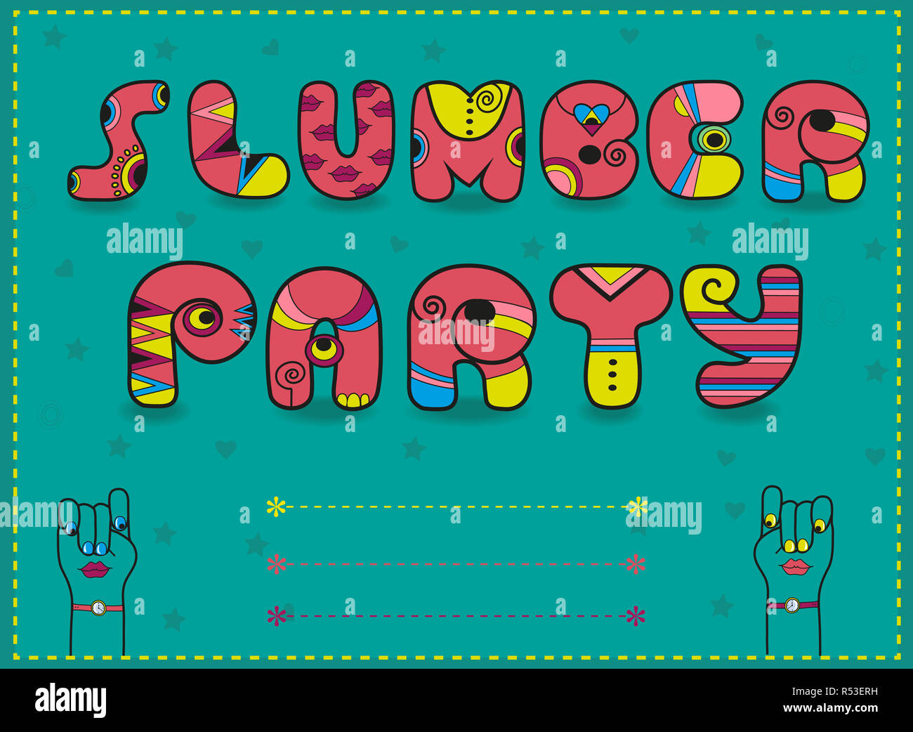 Slumber Party. Funny pink font. Unusual invitation Stock Photo - Alamy