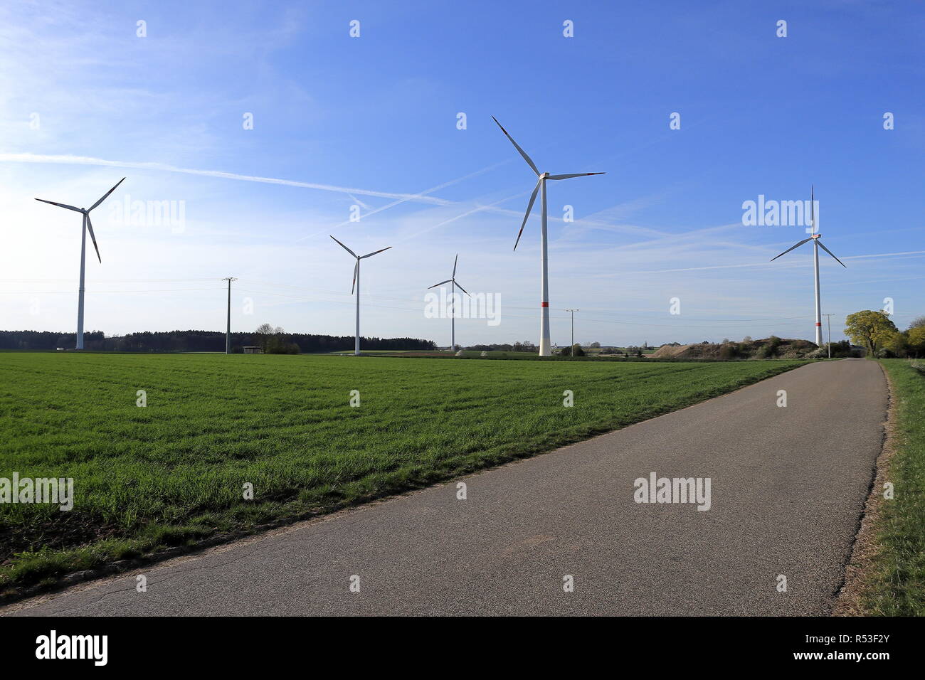 wind farm with power lines Stock Photo - Alamy