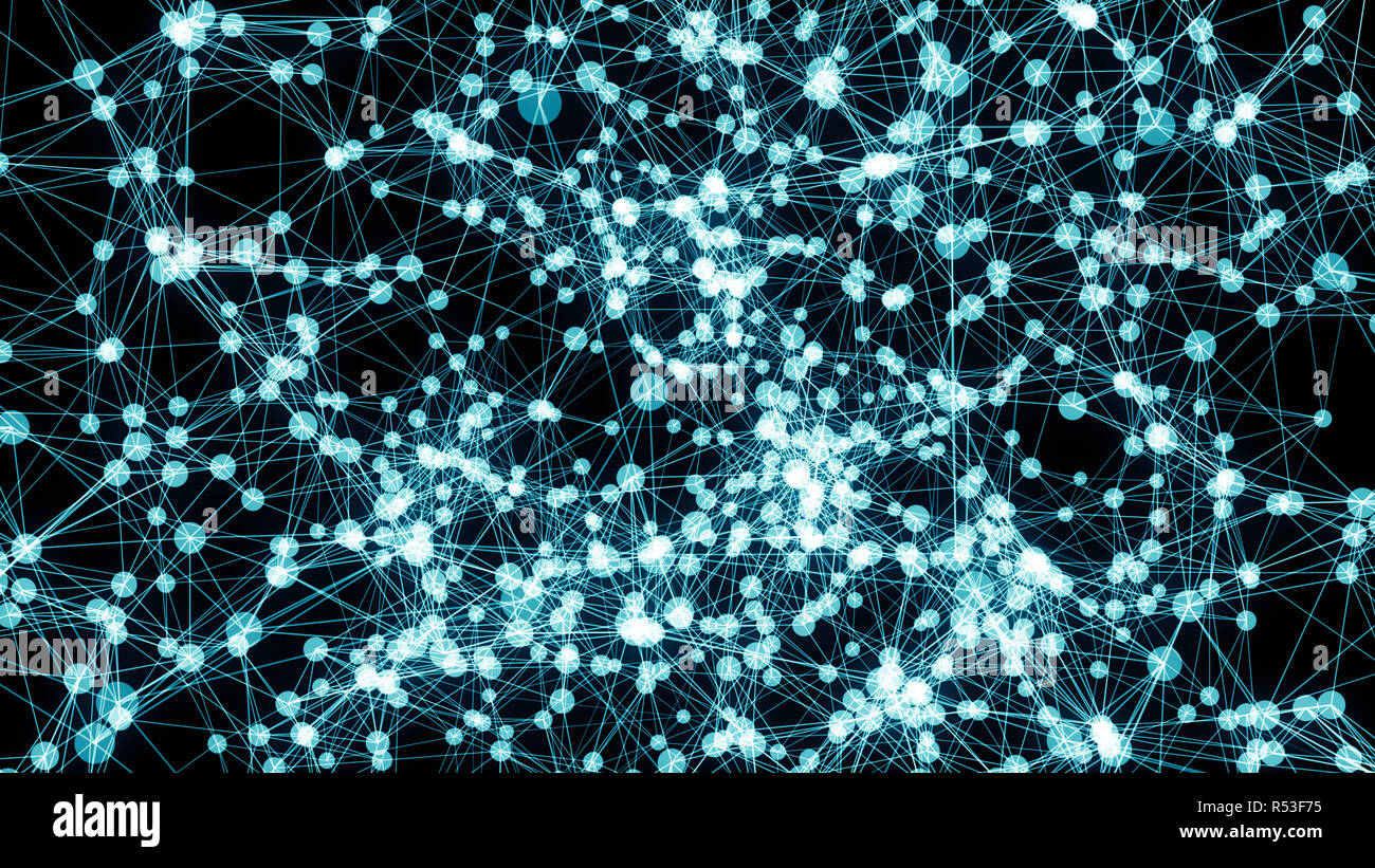 Abstract connected dots on bright blue background Stock Photo - Alamy