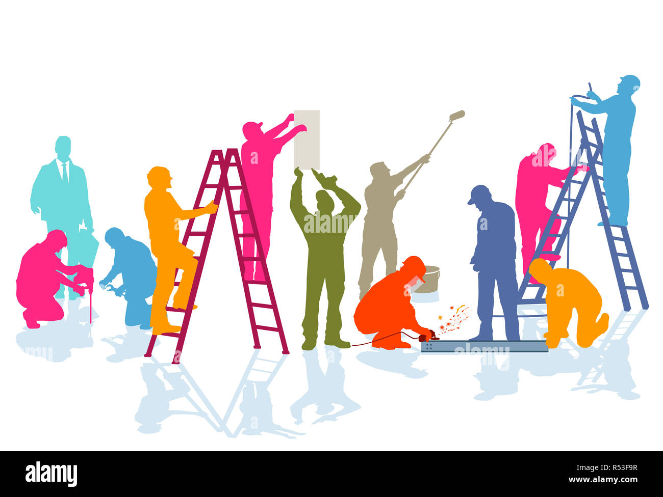 a group of craftsmen working on the construction site Stock Photo - Alamy