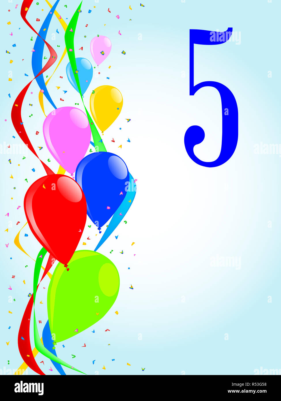 5 Balloons and Confetti Party Stock Photo - Alamy