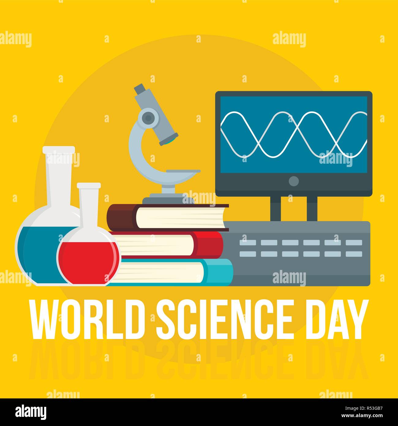 Happy science day concept background. Flat illustration of happy ...