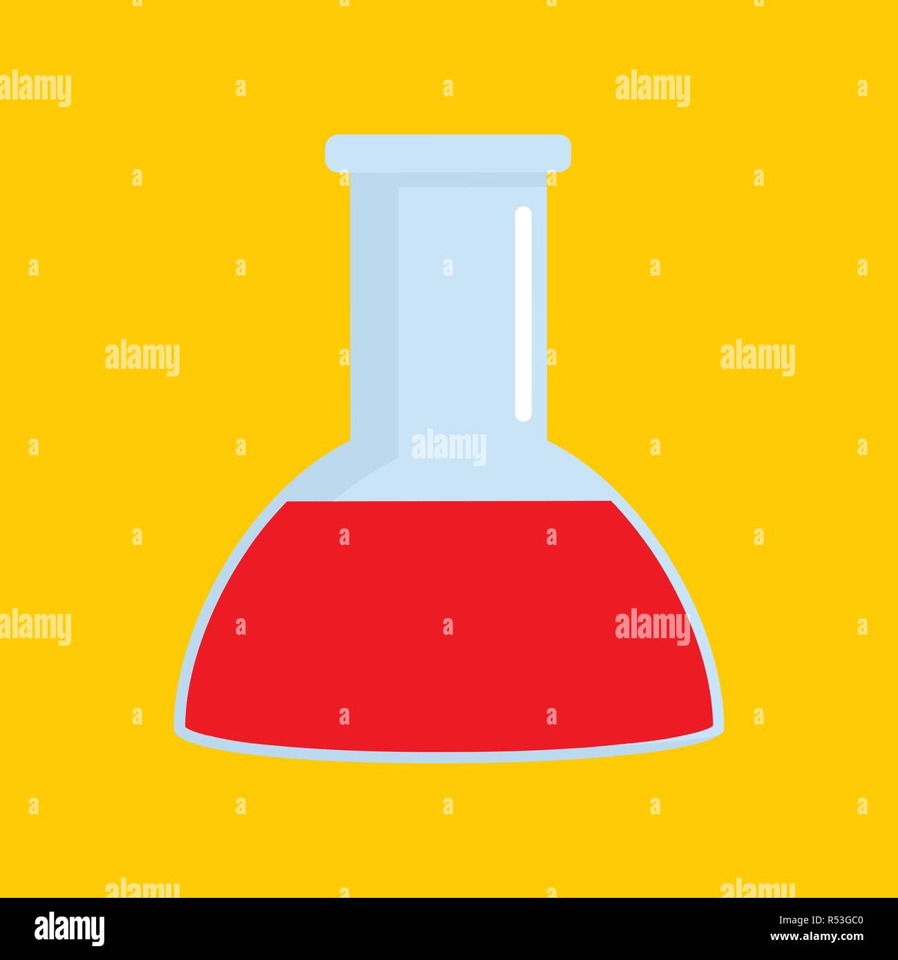 Red chemistry flask icon. Flat illustration of red chemistry flask ...