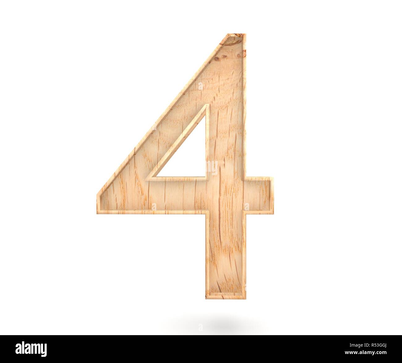 Decorative wooden alphabet digit four symbol - 4. 3d rendering ...