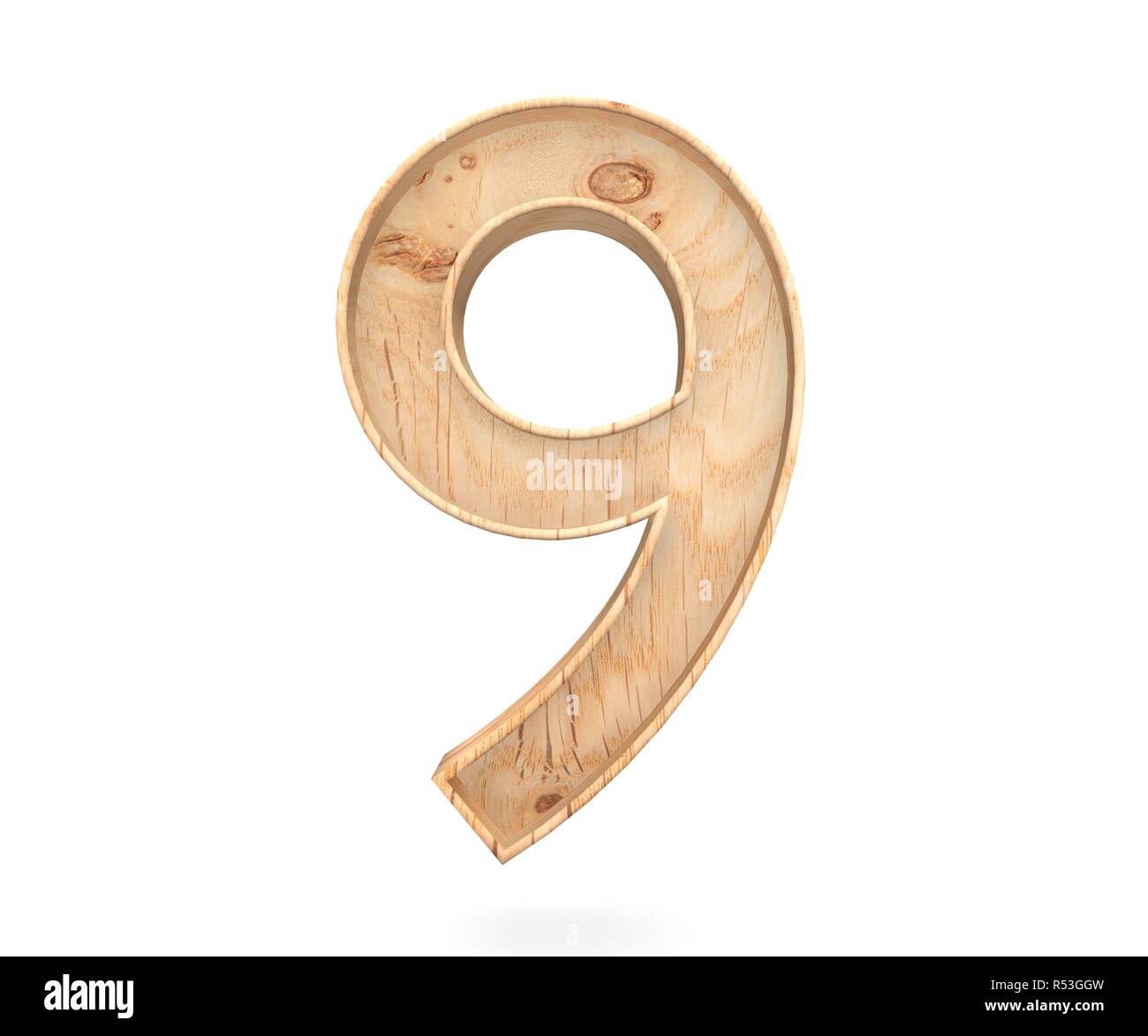 Decorative wooden alphabet digit nine symbol - 9. 3d rendering ...