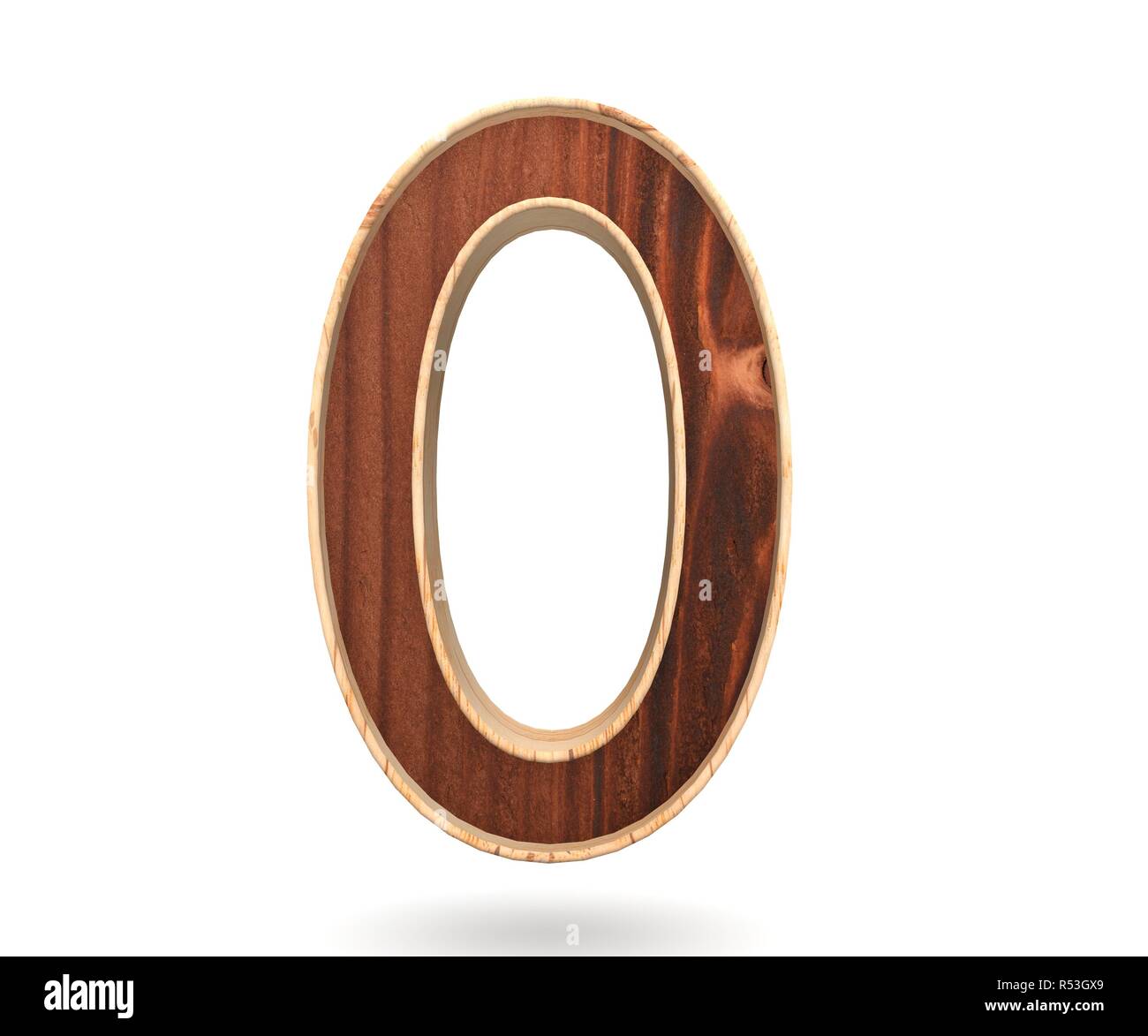 Decorative wooden alphabet digit zero symbol - 0. 3d rendering ...