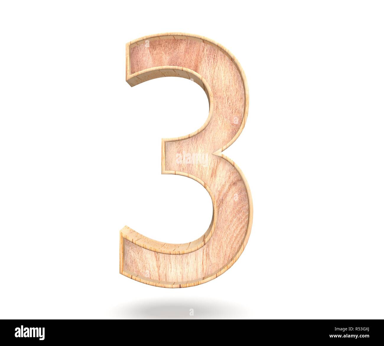 Decorative wooden alphabet digit three symbol - 3. 3d rendering ...