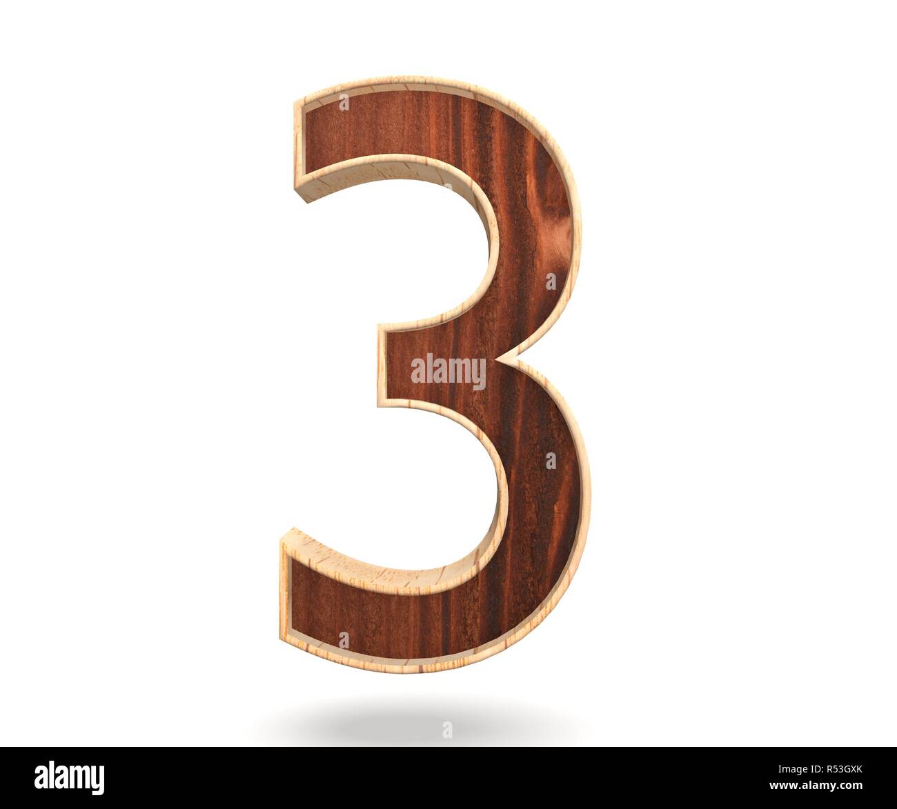 Decorative wooden alphabet digit three symbol - 3. 3d rendering ...
