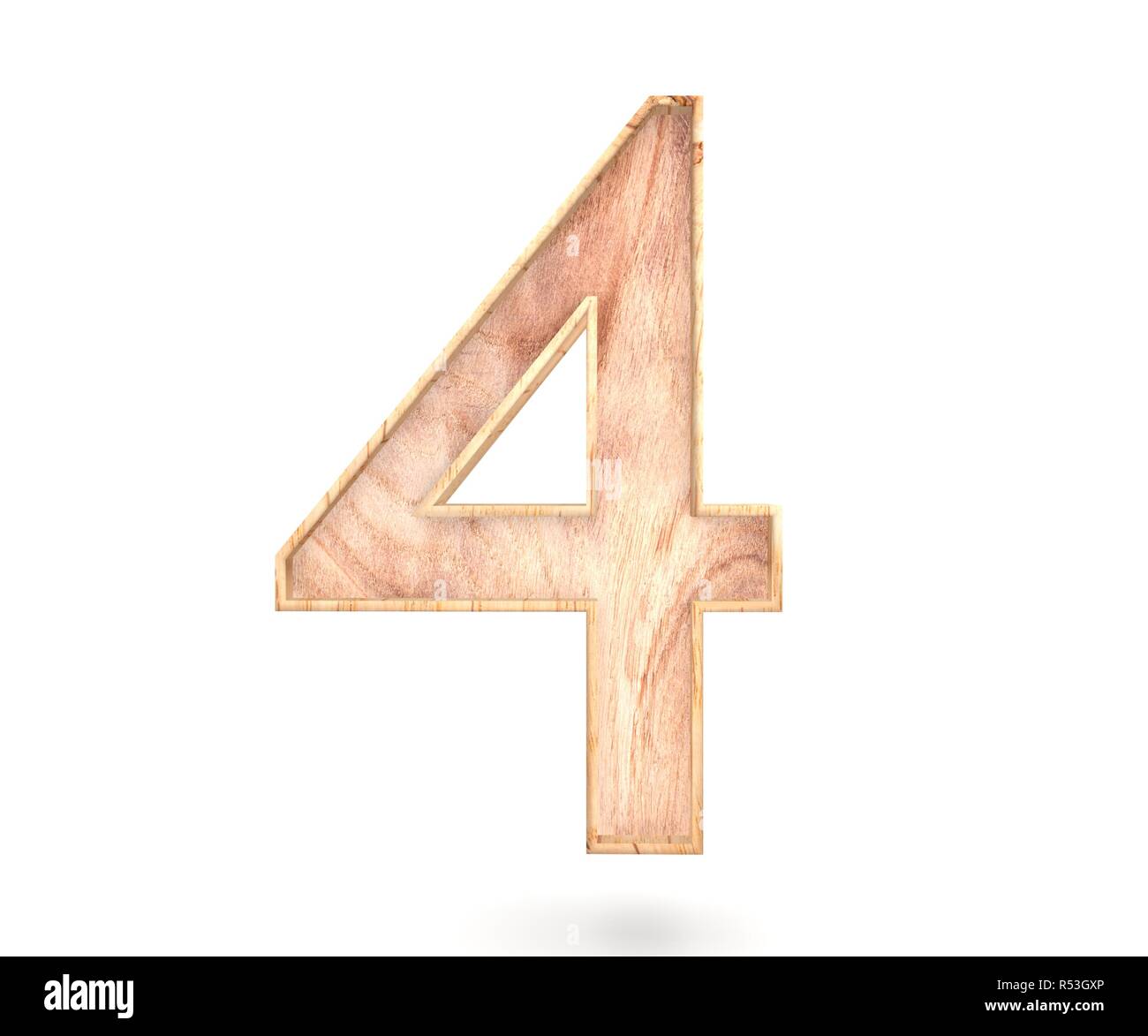 Decorative wooden alphabet digit four symbol - 4. 3d rendering ...