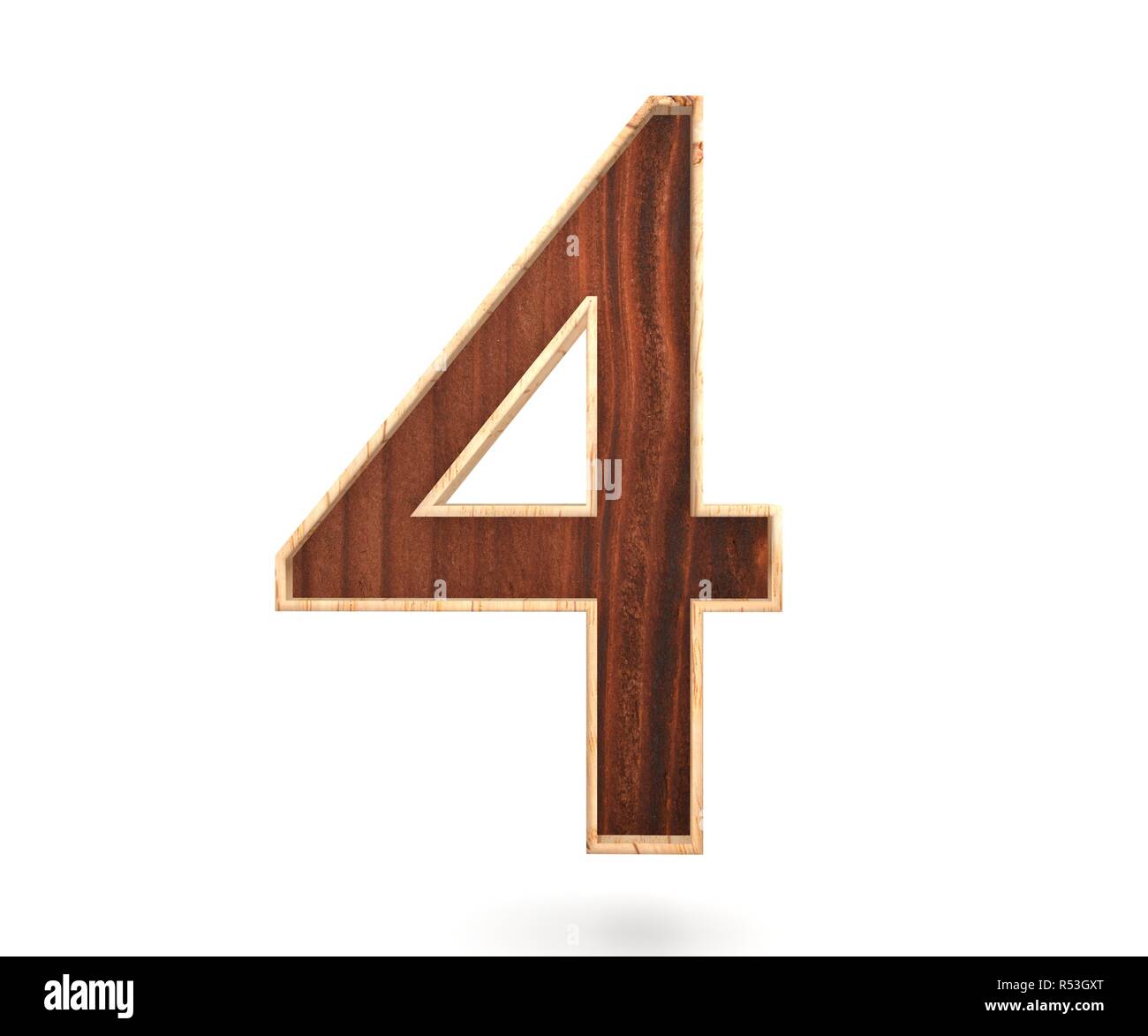Decorative wooden alphabet digit four symbol - 4. 3d rendering ...