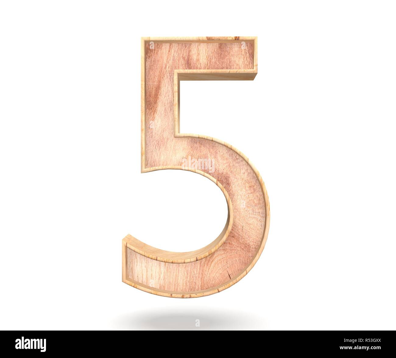 Decorative wooden alphabet digit five symbol - 5. 3d rendering ...