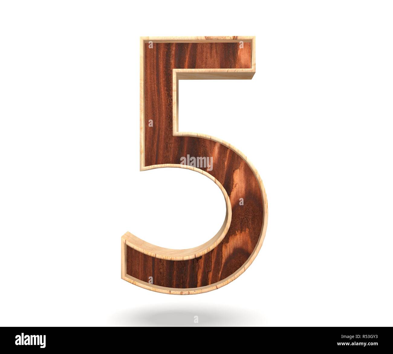 Decorative wooden alphabet digit five symbol - 5. 3d rendering ...