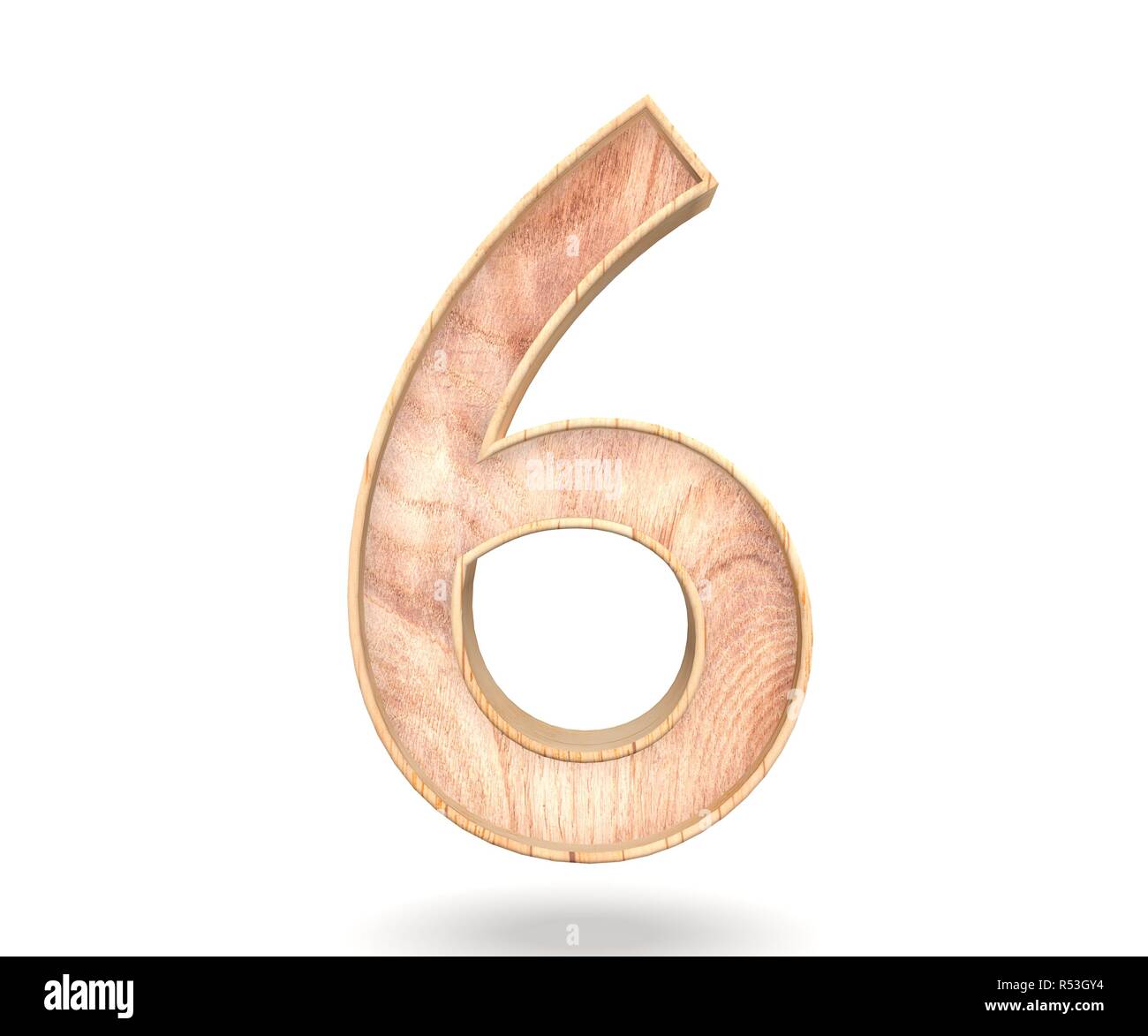Decorative wooden alphabet digit six symbol - 6. 3d rendering ...