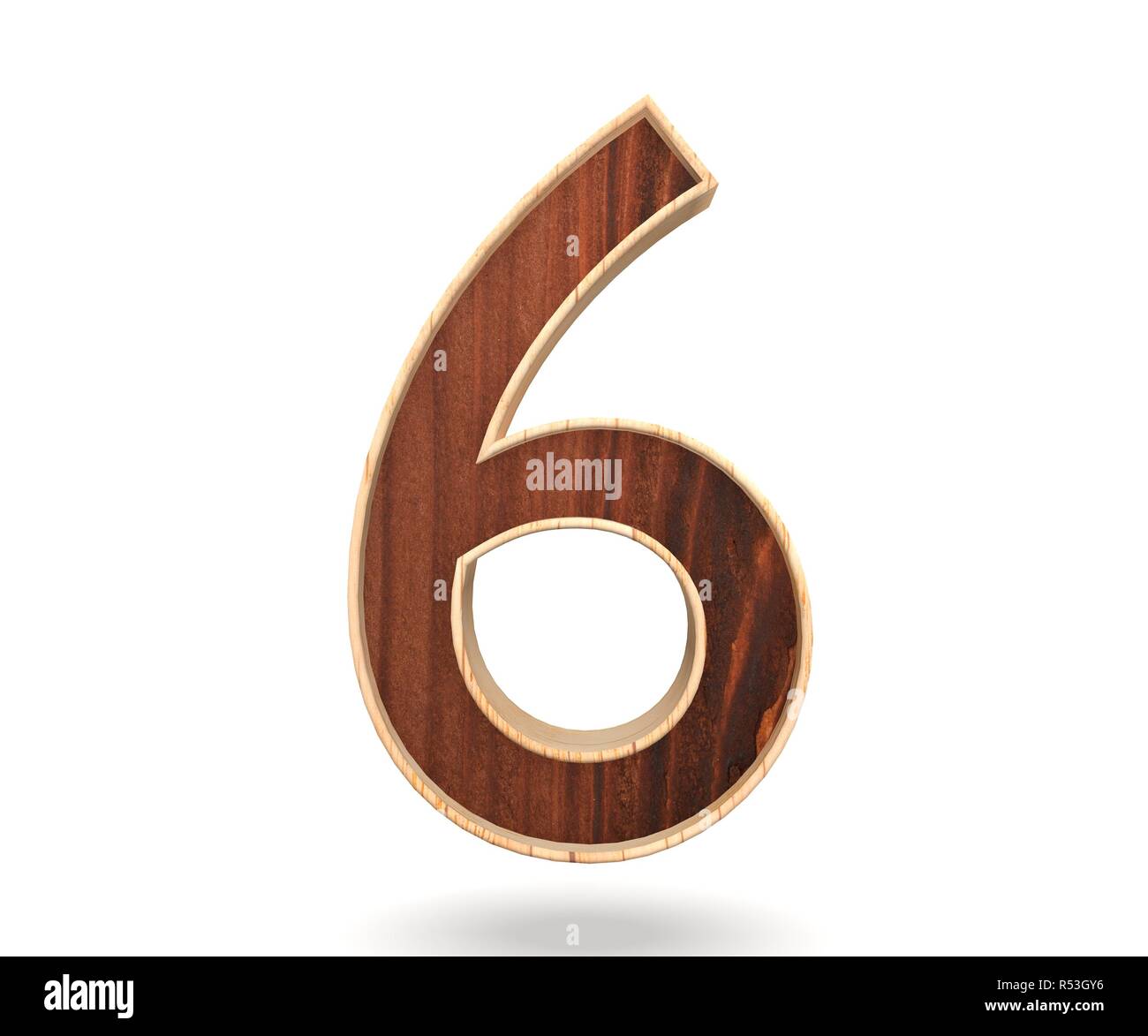Decorative wooden alphabet digit six symbol - 6. 3d rendering ...