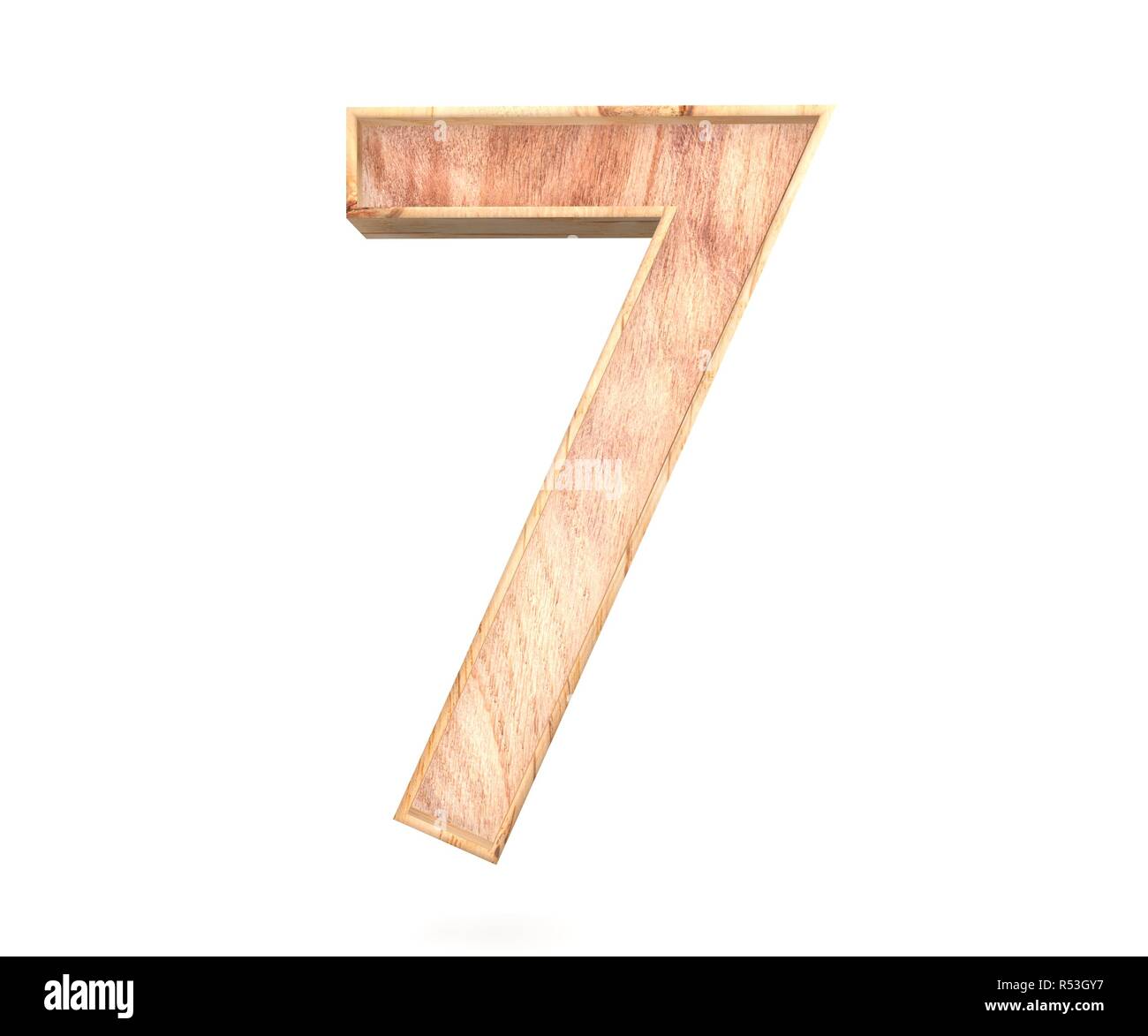Decorative wooden alphabet digit seven symbol - 7. 3d rendering ...
