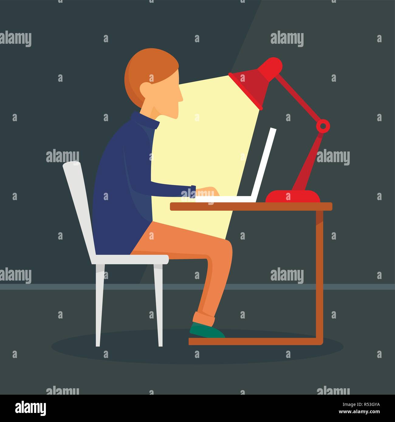 Man freelancer at notebook concept background. Flat illustration of man ...