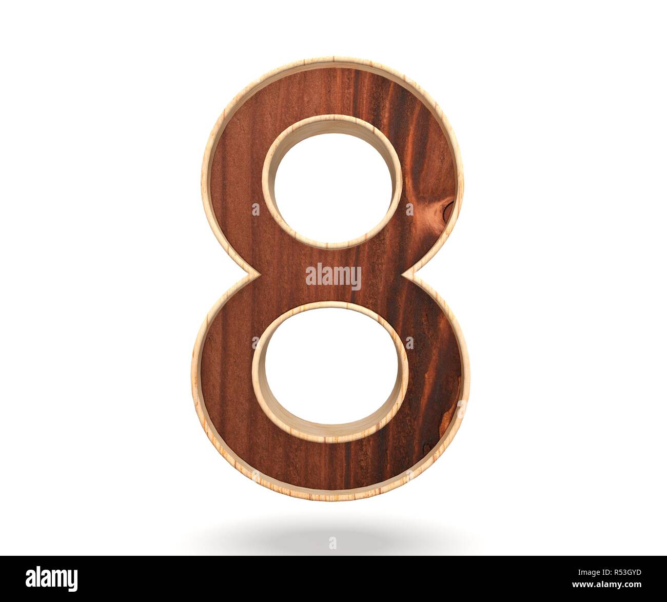 Decorative wooden alphabet digit eight symbol - 8. 3d rendering ...