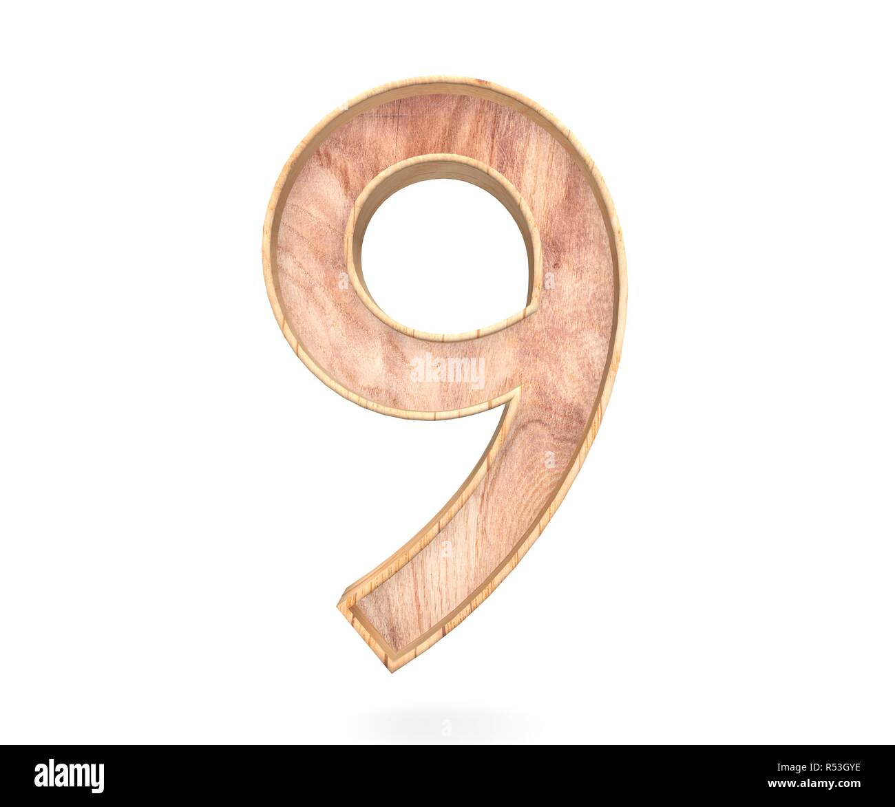 Decorative wooden alphabet digit nine symbol - 9. 3d rendering ...