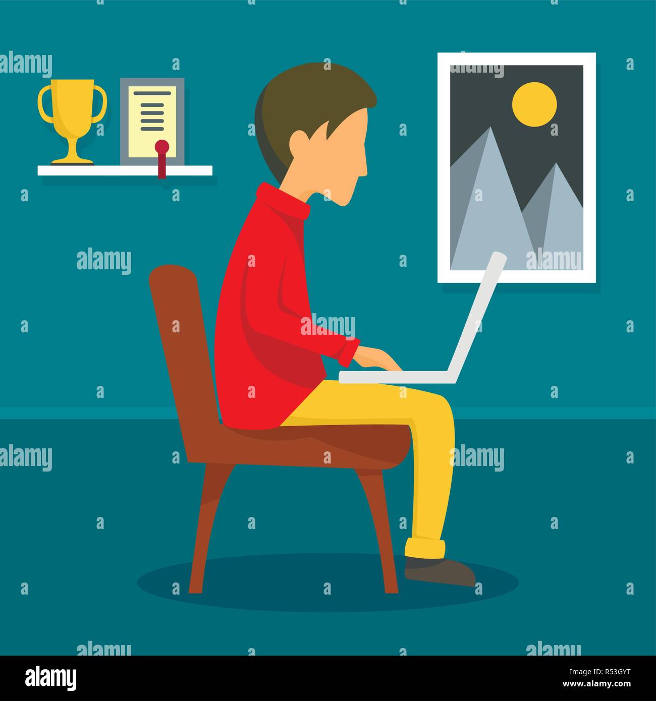 Freelancer boy at home concept background. Flat illustration of ...