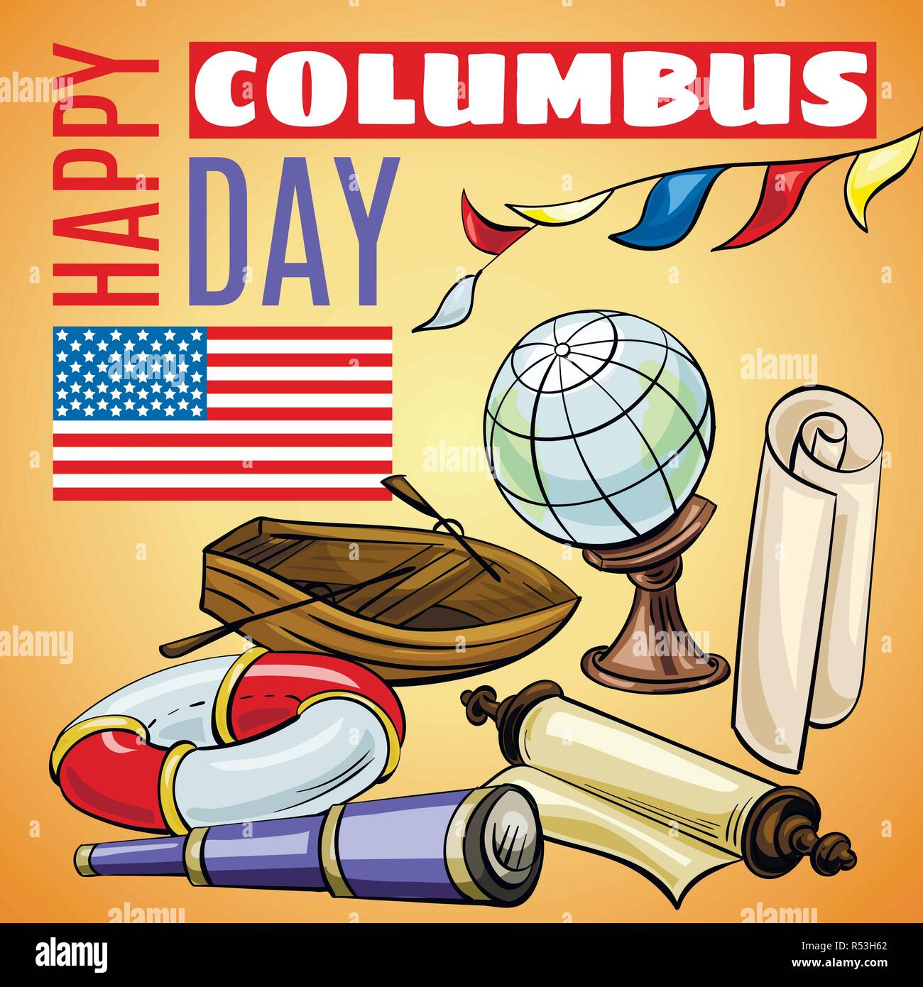 Happy columbus day concept banner. Cartoon illustration of happy ...