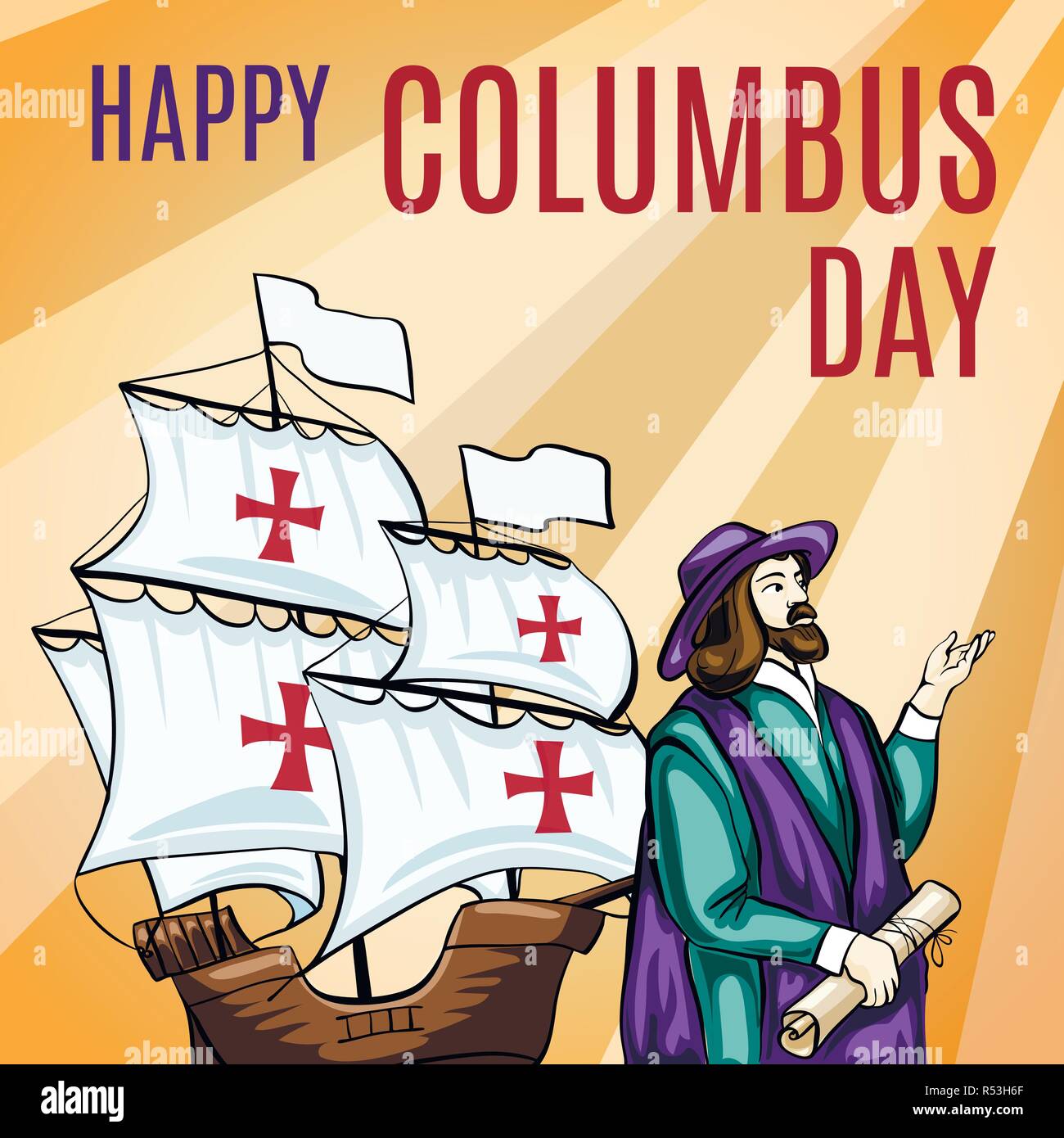 Great columbus day concept banner. Cartoon illustration of great ...