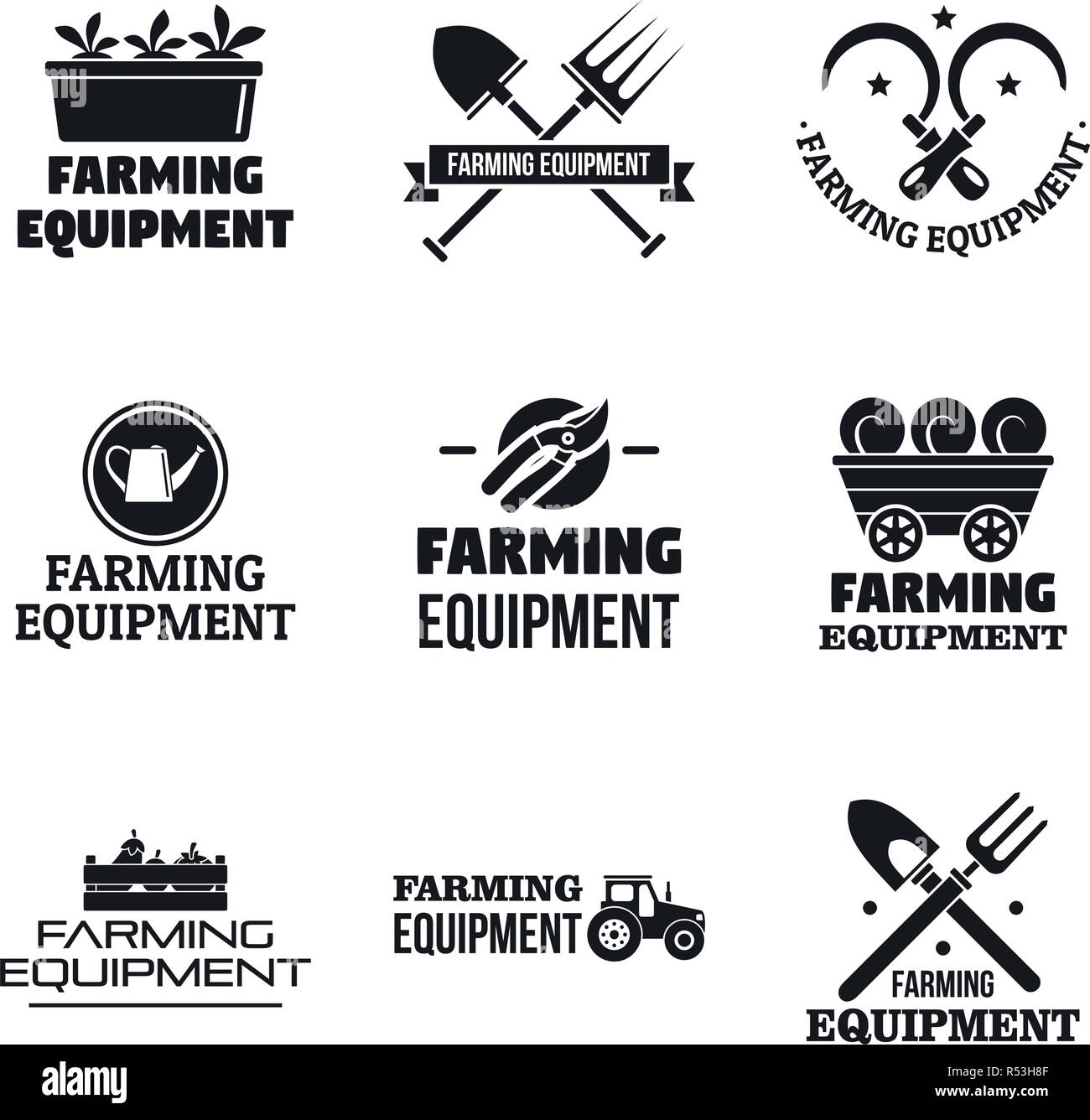 Farming garden equipment logo set. Simple set of farming garden ...