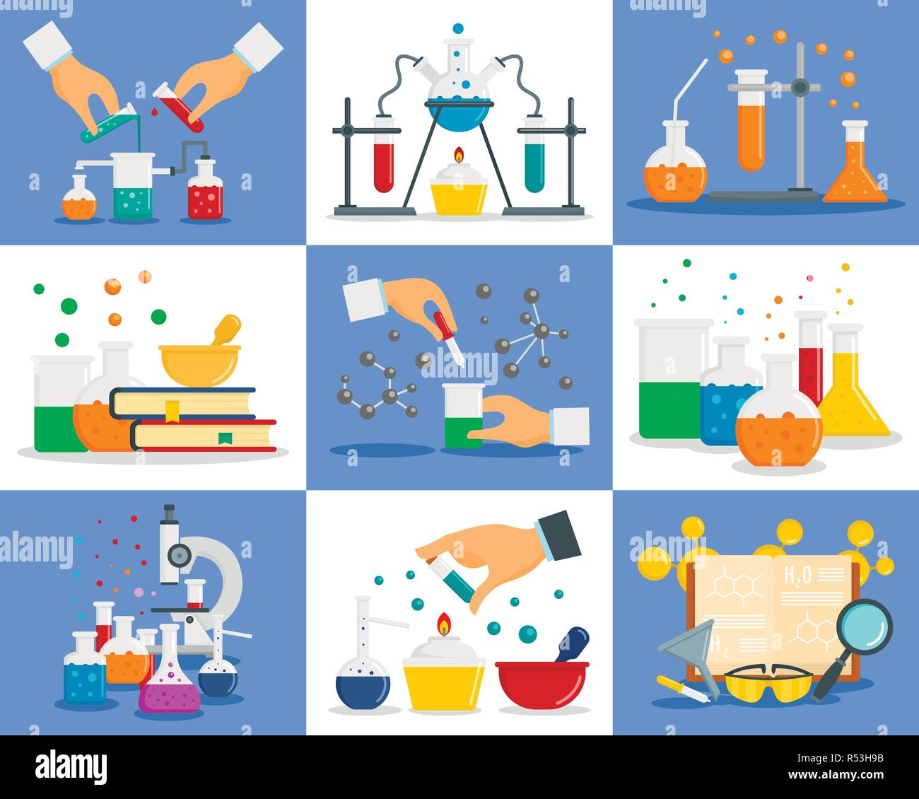 Chemistry reaction banner set. Flat illustration of chemistry reaction ...