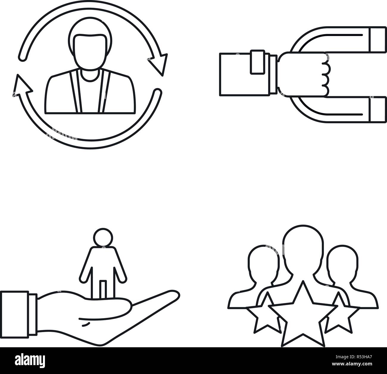 Customer retention management icon set. Outline set of customer ...