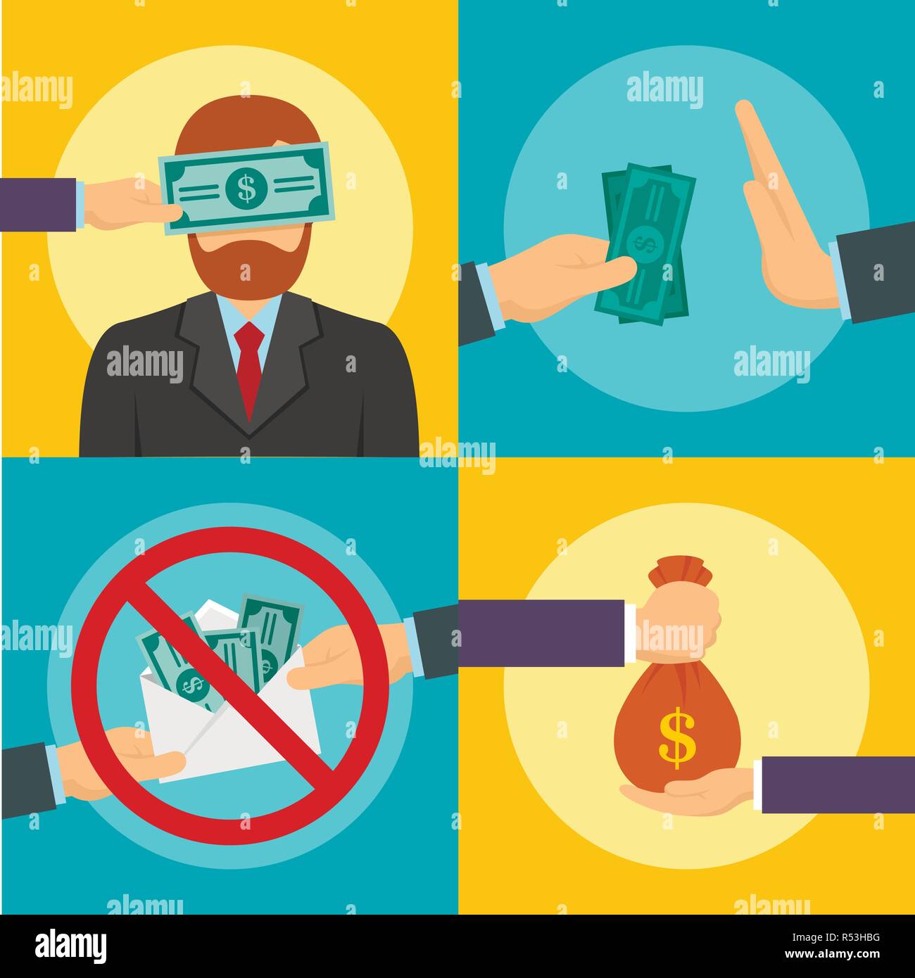 Corruption abuse banner set. Flat illustration of corruption abuse ...