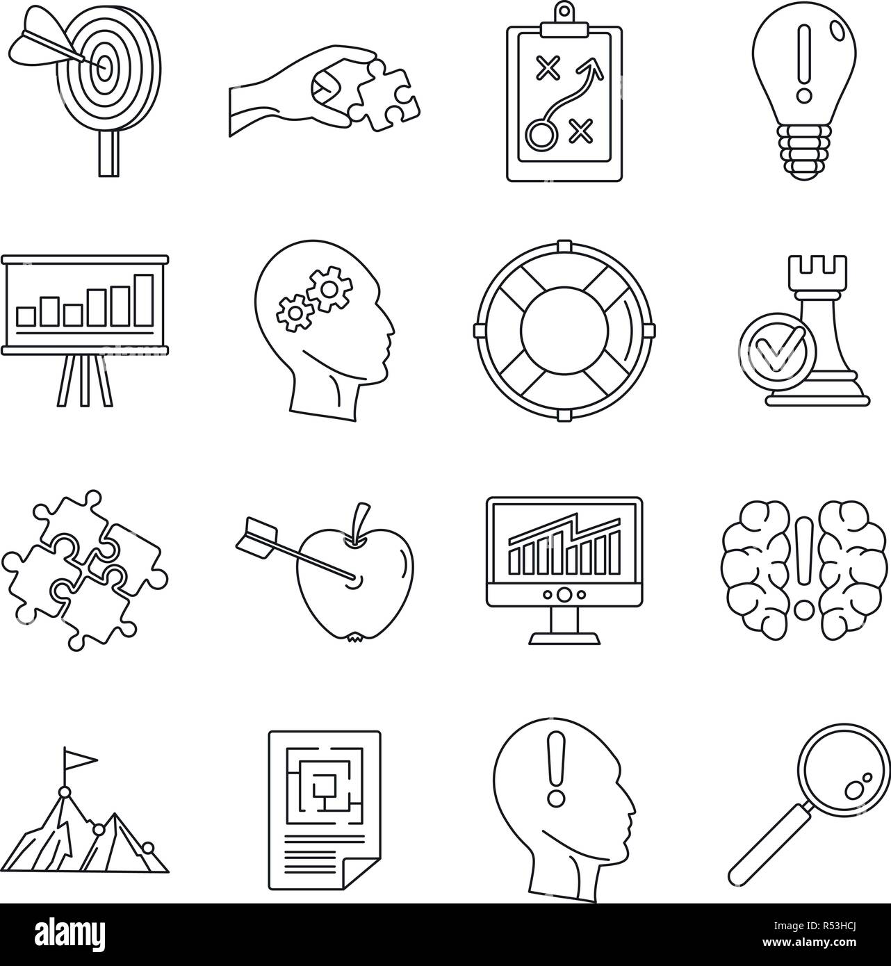 Problem solution icon set. Outline set of problem solution vector icons ...