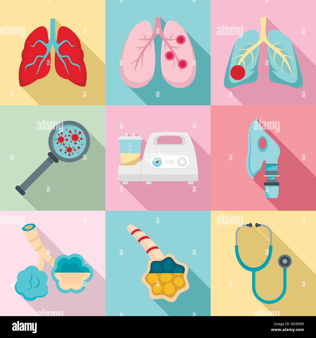 Pneumonia icon set. Flat set of pneumonia vector icons for web design ...