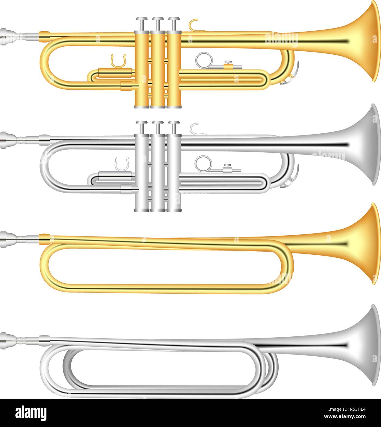Trumpet icon set. Realistic set of trumpet vector icons for web design ...