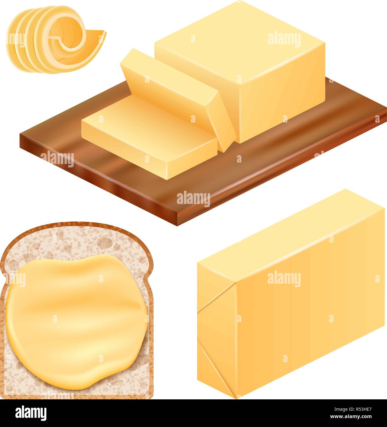 Butter icon set. Realistic set of butter vector icons for web design ...